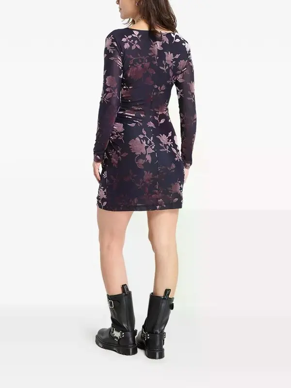 Desigual Floral Print Long Sleeve Mini Dress - Blue