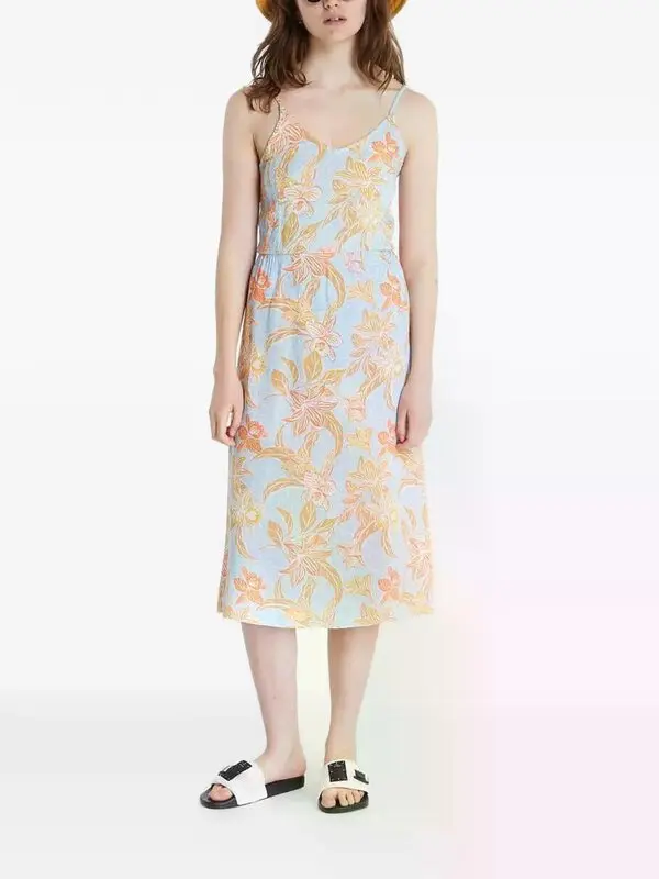 Roxy Land Of All Floral-print Shirred-back Midi Dress - Blue