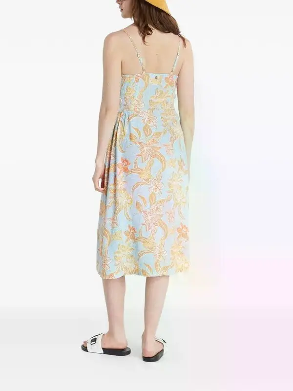 Roxy Land Of All Floral-print Shirred-back Midi Dress - Blue