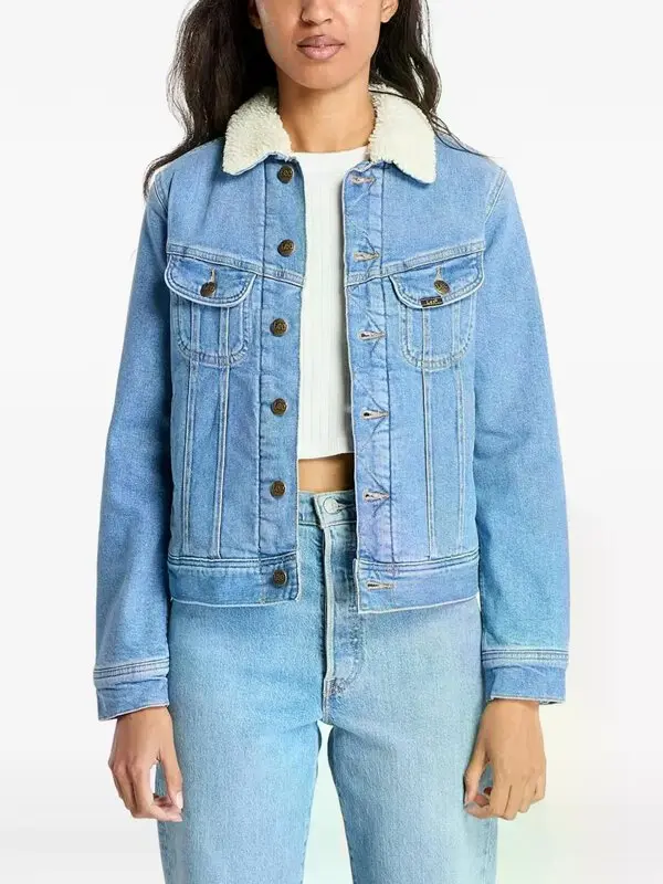 LEEM Rider Denim Jacket With Shearling Collar