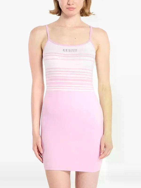 Guess Striped Logo Embroidered Mini Dress