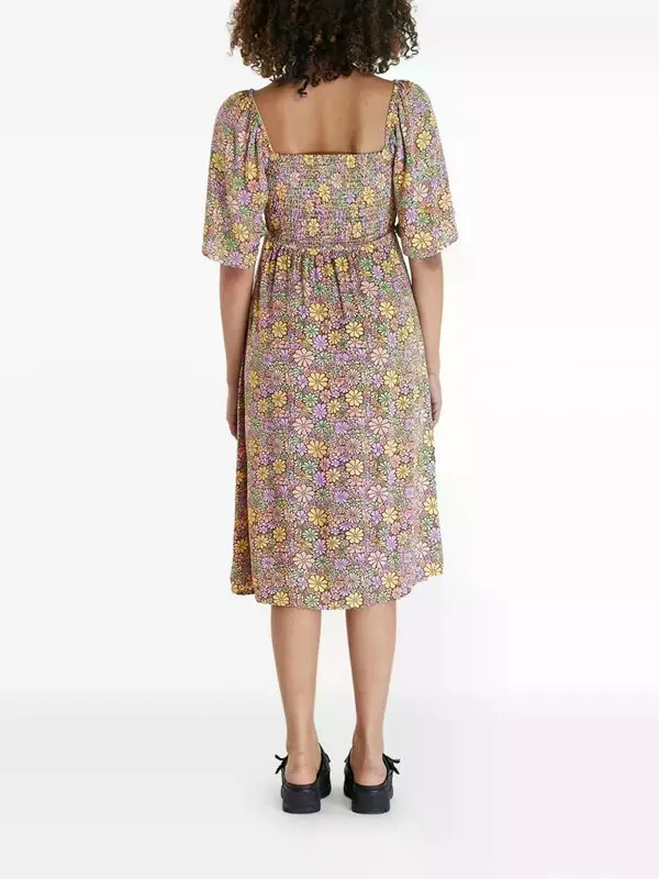 Roxy Floral Print Square Neck Flared Sleeve Dress
