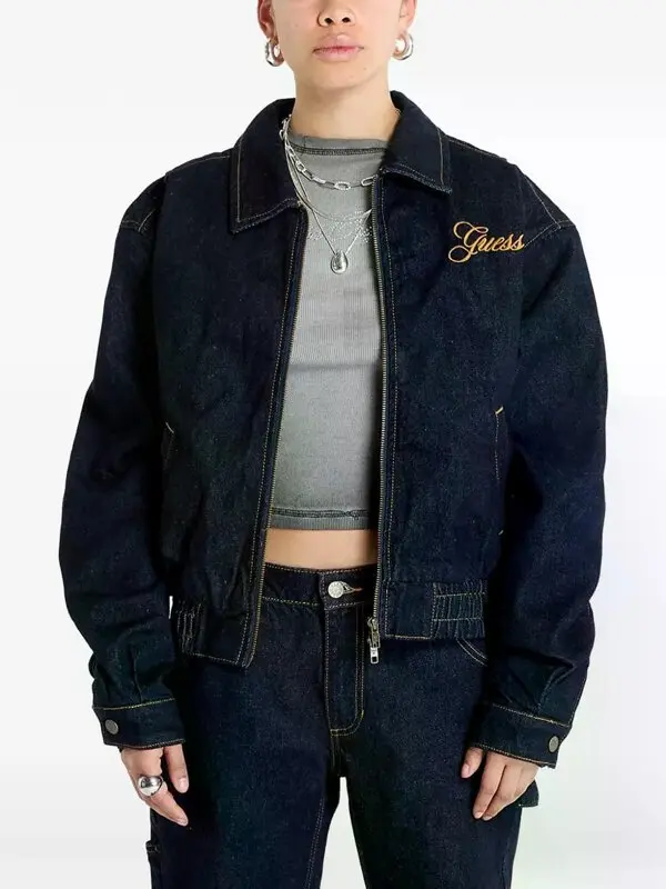 Guess Logo Embroidered Zip Jacket