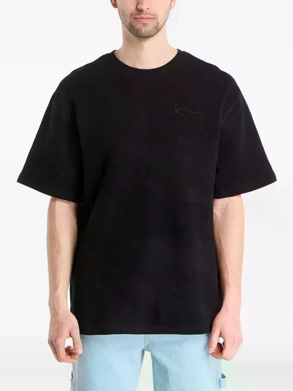 KARL KANI Waffle-knit Logo-embroidered Cotton T-shirt - Black