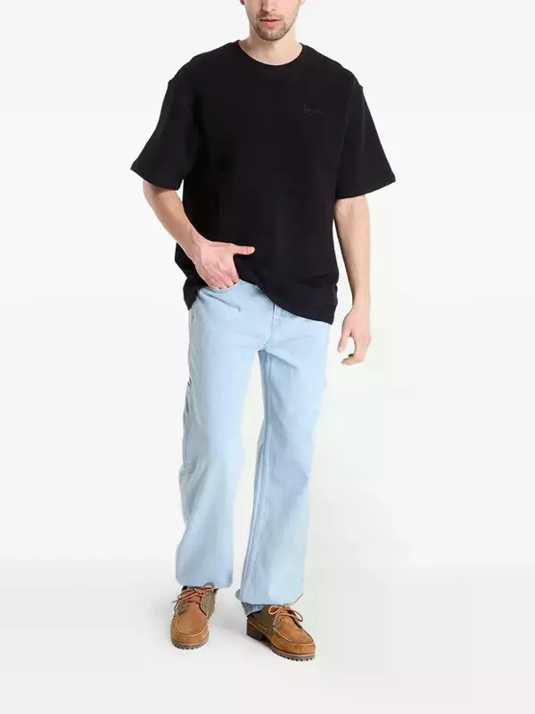 KARL KANI Waffle-knit Logo-embroidered Cotton T-shirt - Black