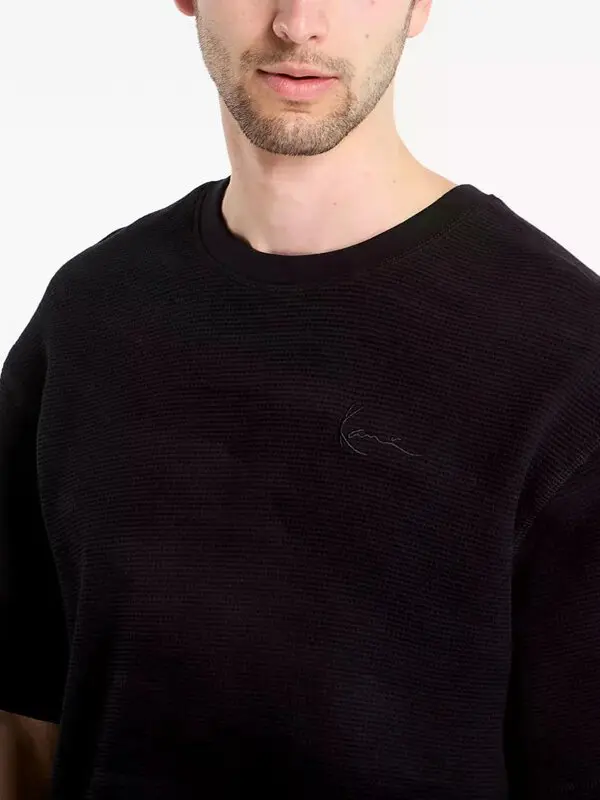 KARL KANI Waffle-knit Logo-embroidered Cotton T-shirt - Black
