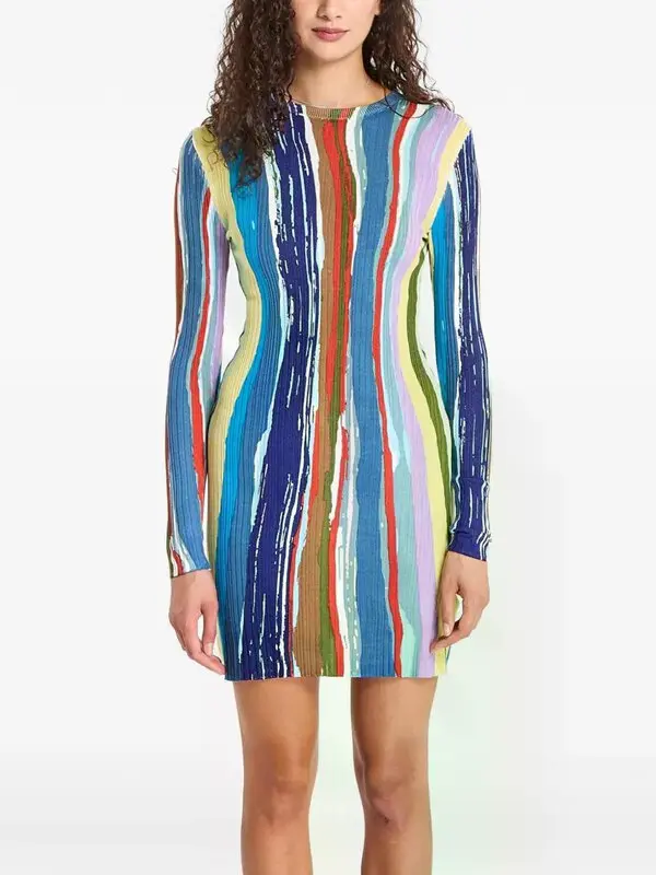 Desigual Ribbed Knit Mini Dress With Abstract Stripes