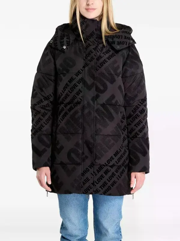Desigual Long-sleeve Padded Coat With Slogan Print And Detachable Hood