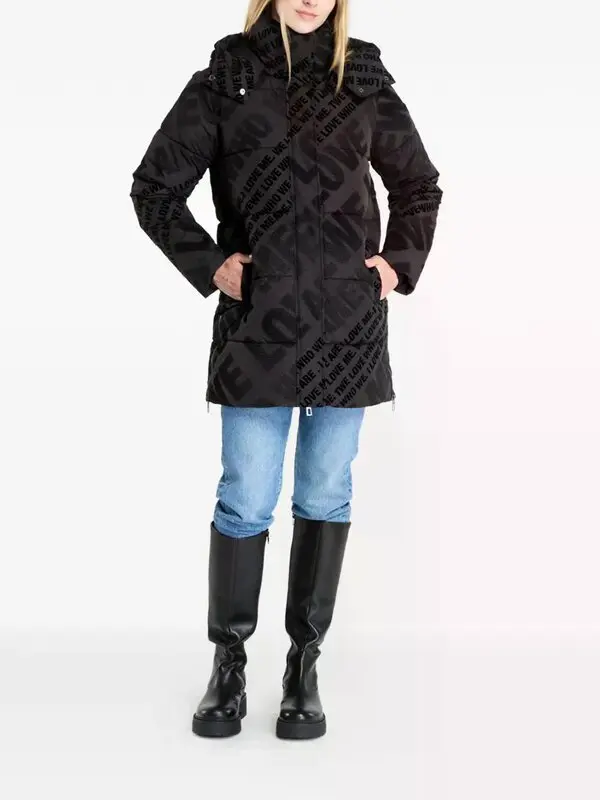 Desigual Long-sleeve Padded Coat With Slogan Print And Detachable Hood