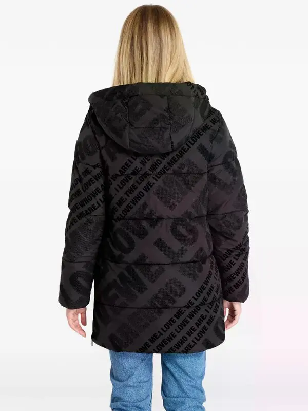 Desigual Long-sleeve Padded Coat With Slogan Print And Detachable Hood