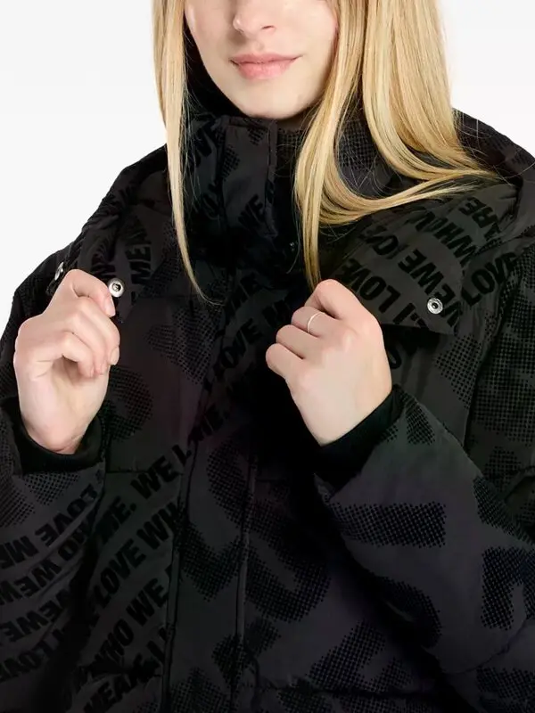 Desigual Long-sleeve Padded Coat With Slogan Print And Detachable Hood