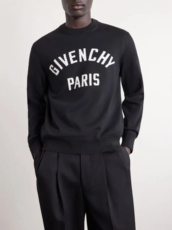 Givenchy Logo Intarsia Cotton-blend Sweater - Black