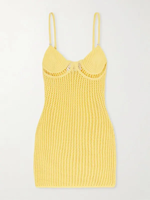 Attico Crocheted Cotton-blend Mini Dress - Yellow
