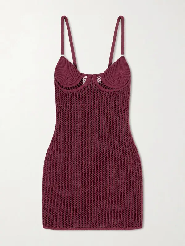 Attico Crochet Cotton-blend Mini Dress - Burgundy
