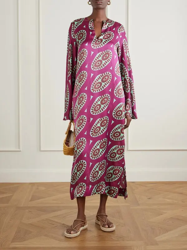 Themis Z Selene Printed Silk-blend Satin Kaftan