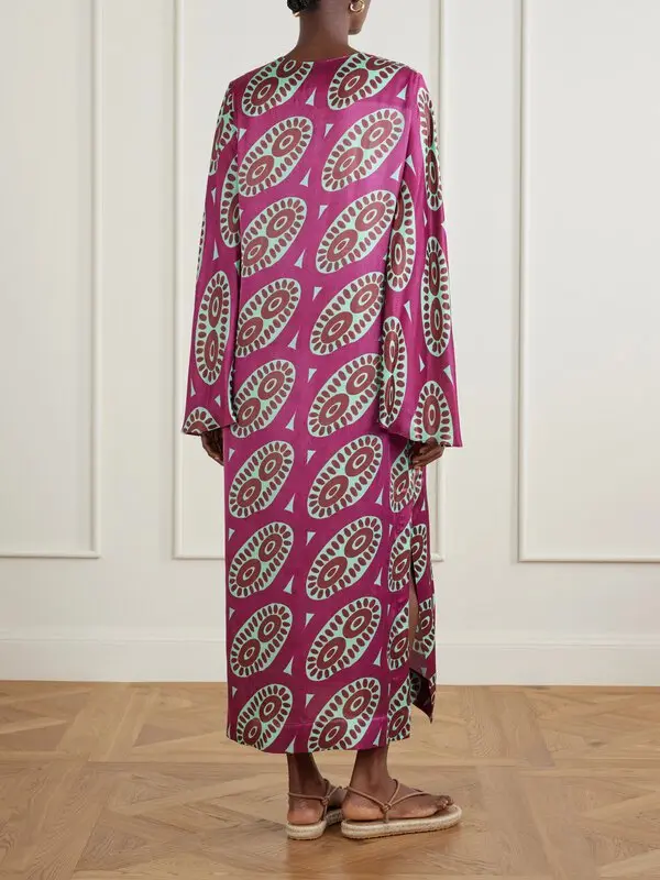Themis Z Selene Printed Silk-blend Satin Kaftan