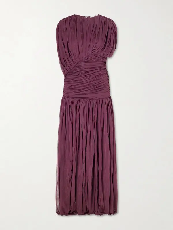 Tove Gathered Chiffon Gown - Burgundy