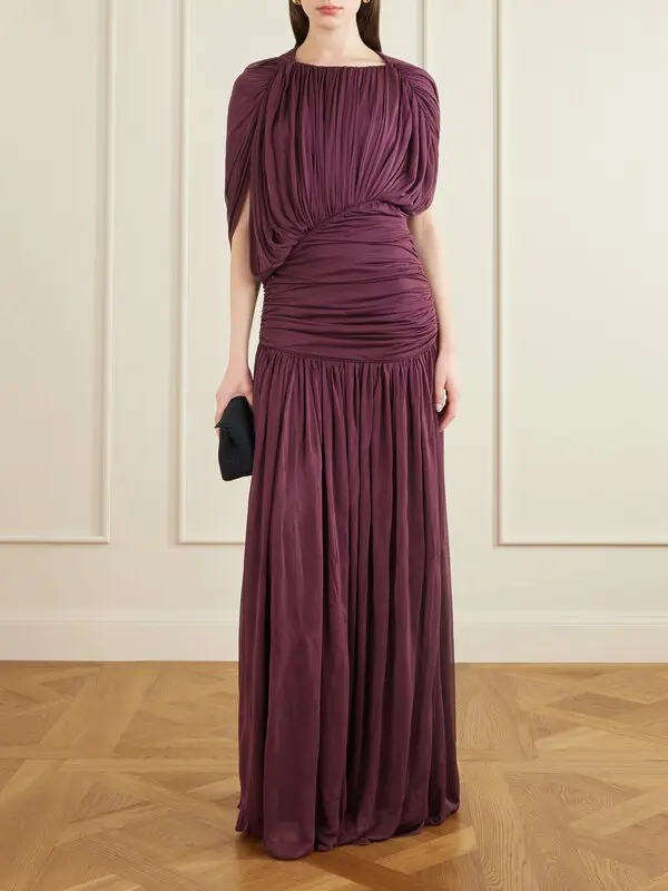 Tove Gathered Chiffon Gown - Burgundy