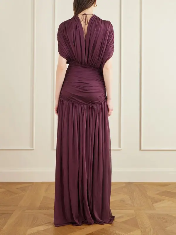 Tove Gathered Chiffon Gown - Burgundy