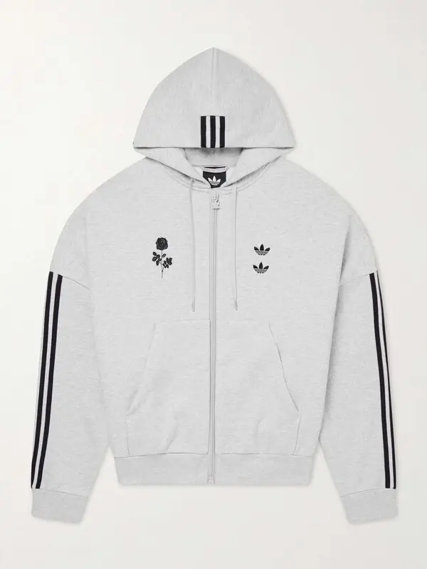 ADIDAS ORIGINALS Willy Chavarria Hooded Embroidered Zip-up Cotton-blend Sweater - Gray