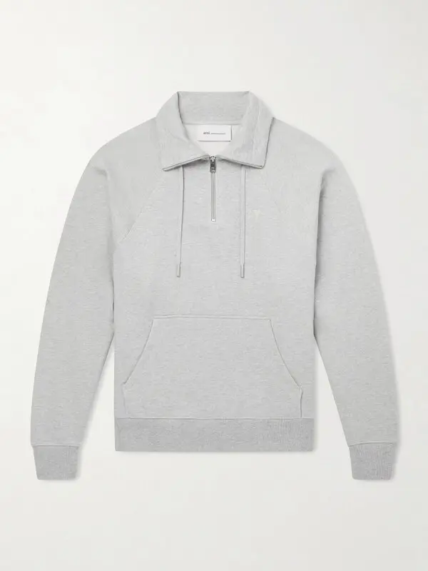 AMI Paris Logo-embroidered Half-zip Sweater