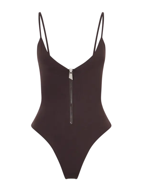 Attico Half-zip One-piece Swimsuit - Brown