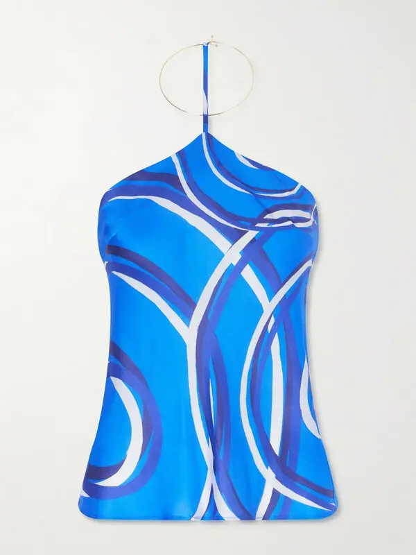 Themis Z Elysia Asymmetric Printed Silk-blend Satin Top