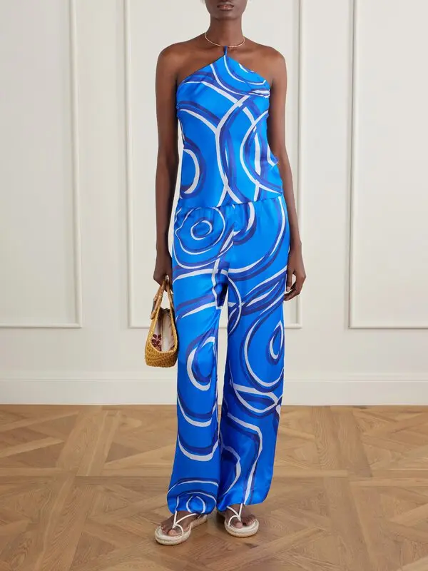 Themis Z Elysia Asymmetric Printed Silk-blend Satin Top