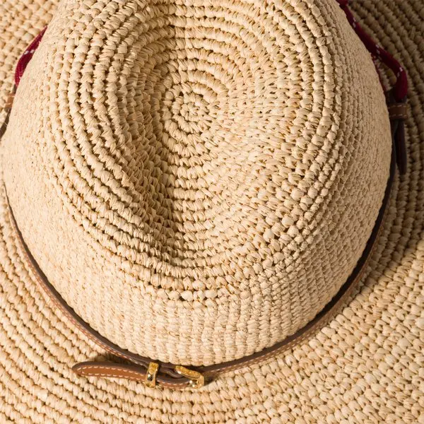 Miu Miu Raffia Panama Hat With Leather Trim - Beige/burgundy