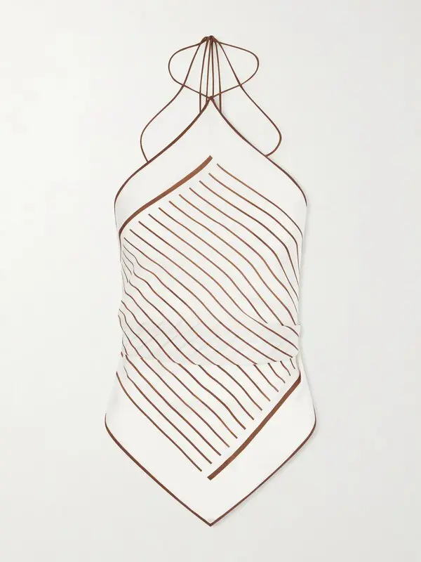 SIR. Marais Striped Silk Halterneck Top - Brown