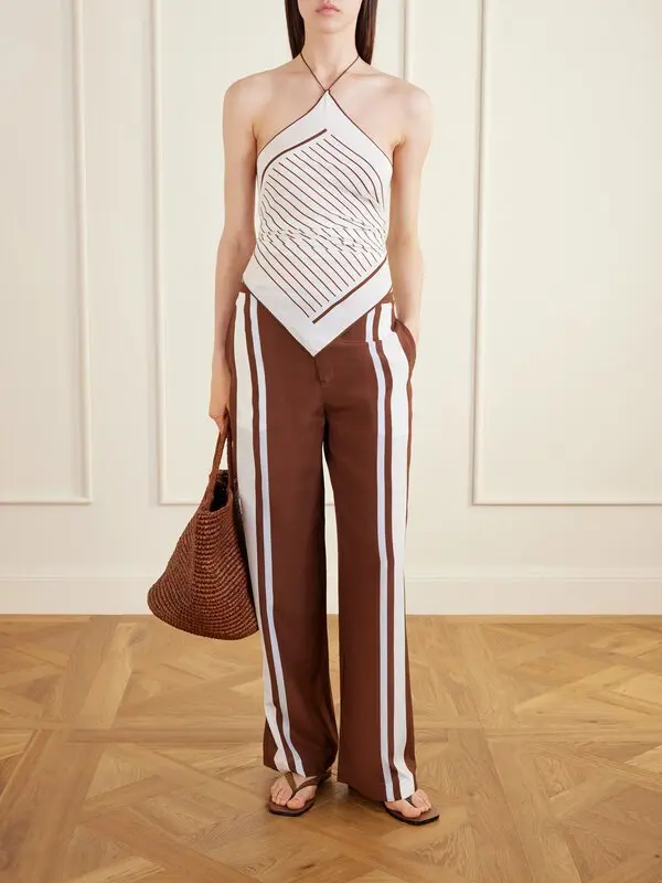 SIR. Marais Striped Silk Halterneck Top