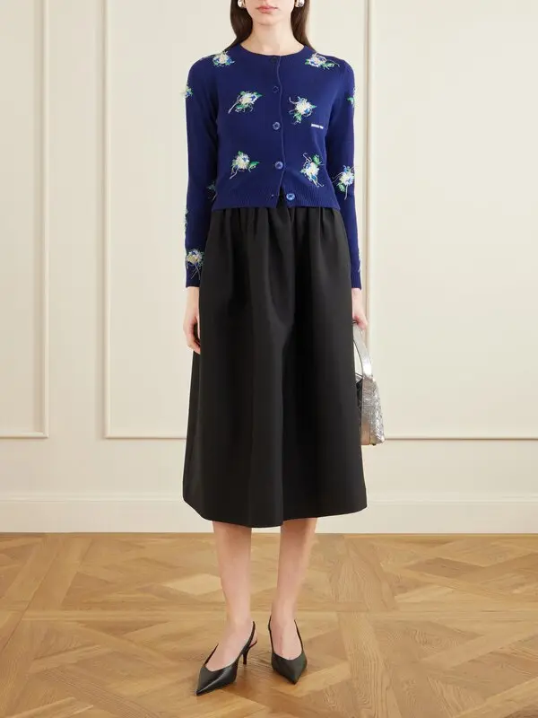SHUSHU/TONG Cropped Embroidered Wool Cardigan