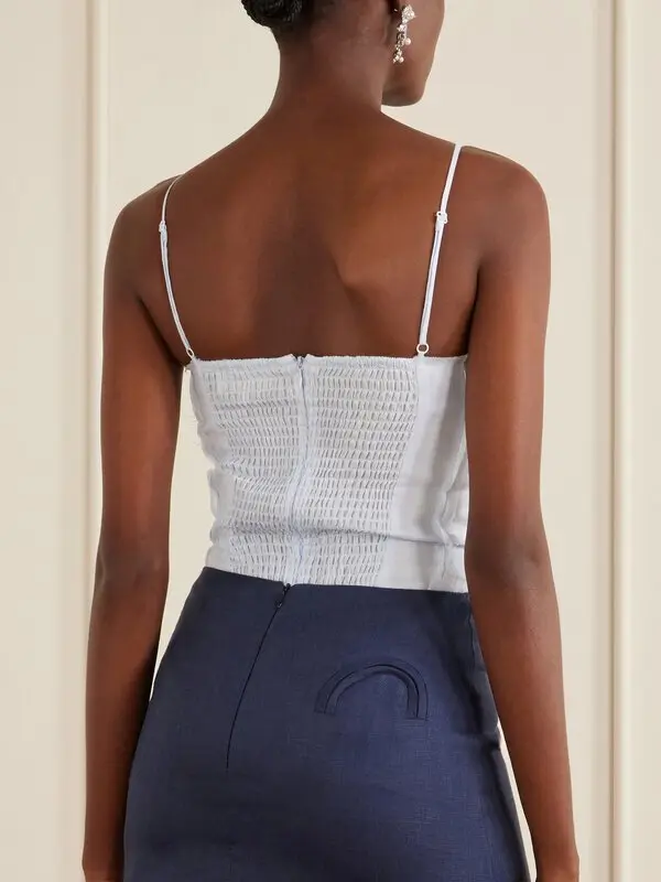 SHUSHU/TONG Bow-embellished Ruched Linen Bustier Bodysuit