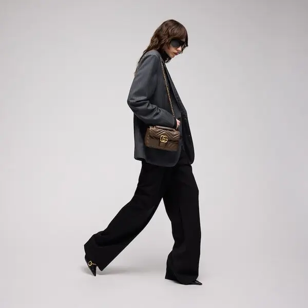 Gucci Gg Marmont Small Shoulder Bag In Leather - Brown