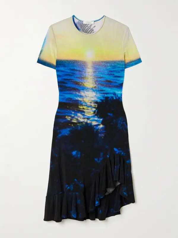 Rabanne Asymmetric Printed Stretch-jersey Mini Dress - Blue