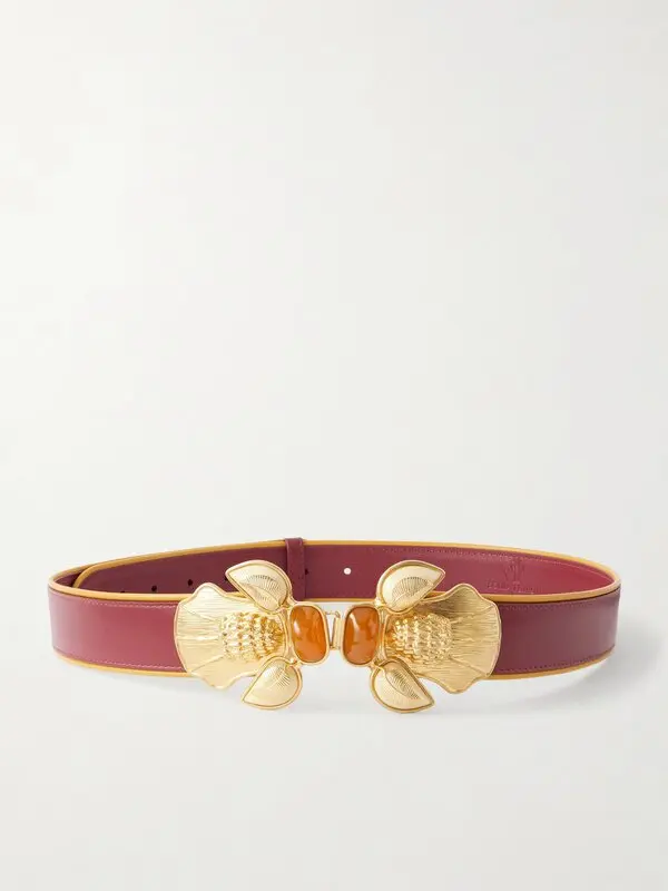 SONIA PETROFF Bee Gold-tone And Leather Belt - Burgundy