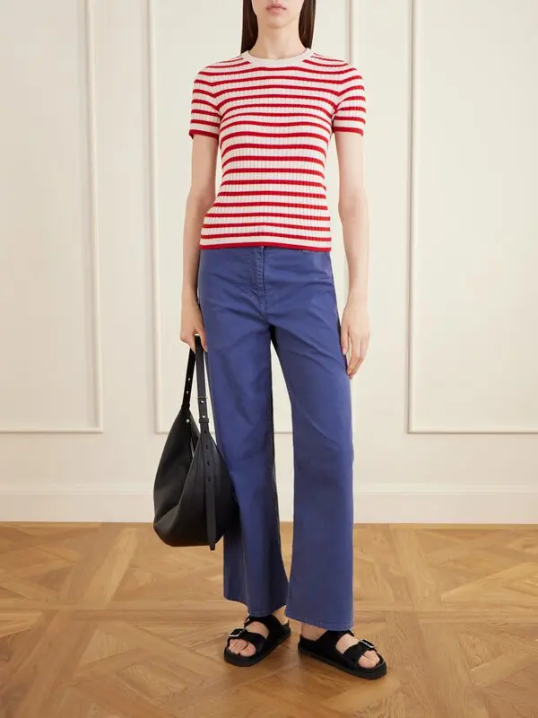 NILI LOTAN Megan Cotton-blend Wide-leg Pants - Blue