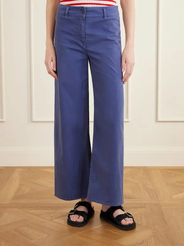 NILI LOTAN Megan Cotton-blend Wide-leg Pants - Blue