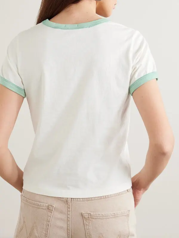 MOTHER Itty Bitty Cropped Flocked Cotton-jersey T-shirt - White