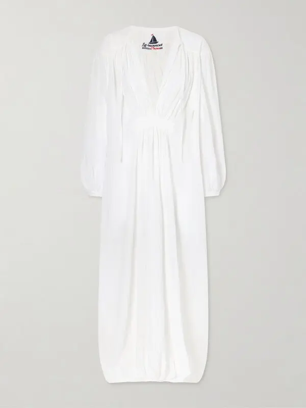 LES VACANCES D’IRINA Gathered Cotton Maxi Dress - White