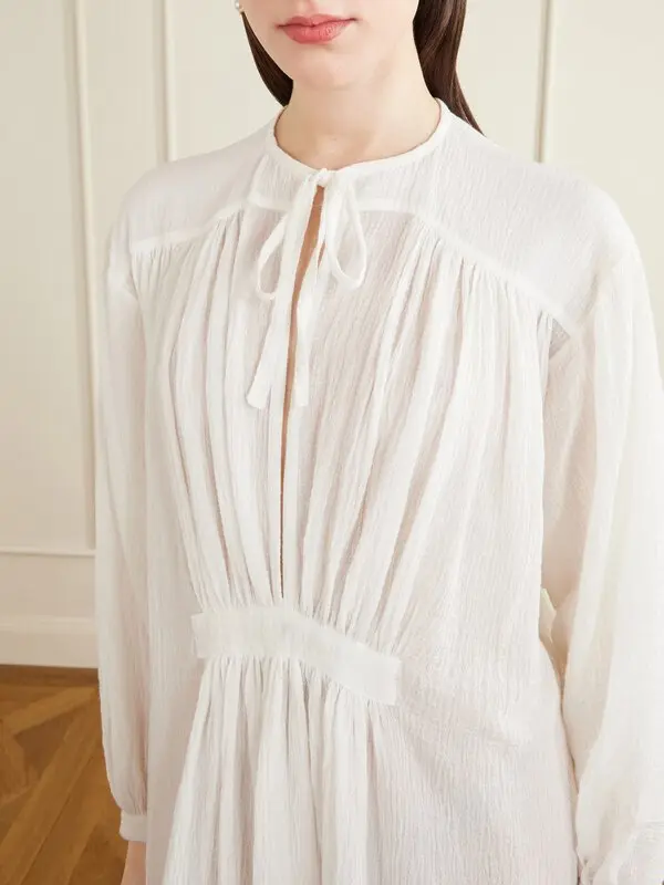 LES VACANCES D’IRINA Gathered Cotton Maxi Dress