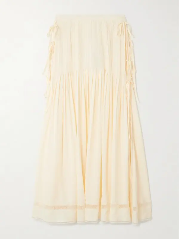 Rabanne Tie-detailed Pleated Midi Skirt - Neutrals