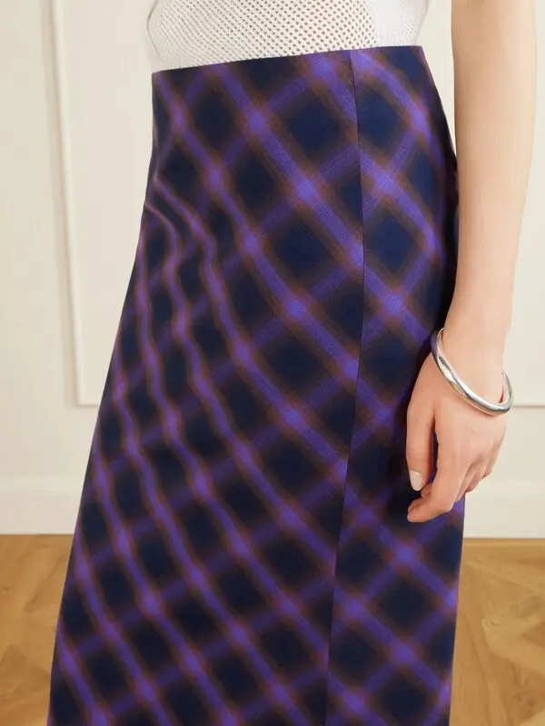 SHUSHU/TONG Checked Cotton-blend Midi Skirt