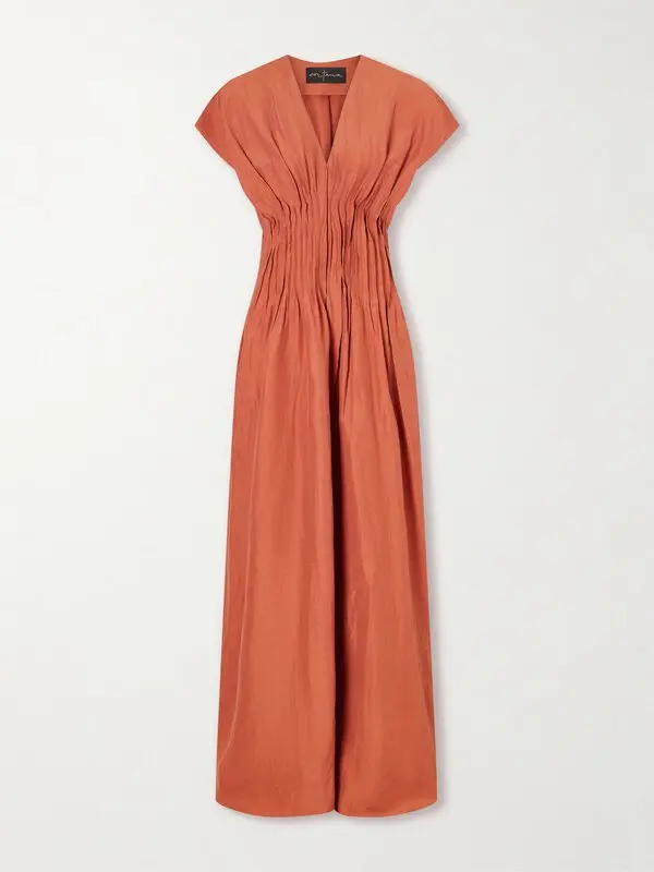 CORTANA Elena Gathered Woven Maxi Dress - Orange