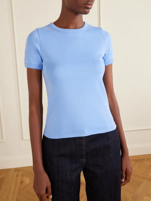FLORE FLORE Car Ribbed Organic Cotton-jersey T-shirt - Blue