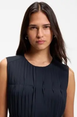 BOSS Sleeveless Crepe Blouse With Pleats