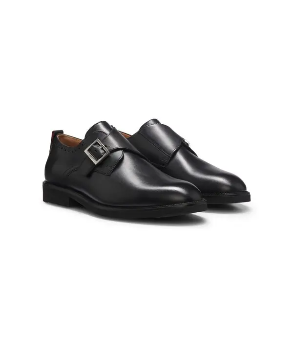 Hugo Leather Monk Strap Shoes With Brogue Detailing