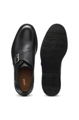 Hugo Leather Monk Strap Shoes With Brogue Detailing