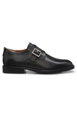 Hugo Leather Monk Strap Shoes With Brogue Detailing