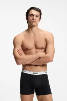 BOSS Three-pack Of Stretch-cotton Boxer Briefs With Logo Waistband - Black